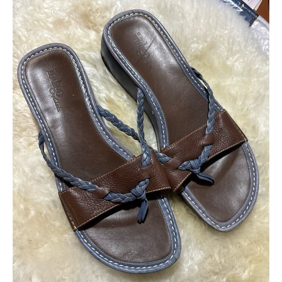 Clarks | Shoes | Indigo By Clarks Blue Brown Braided Leather Thong ...